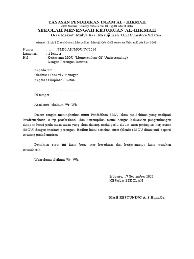 Contoh Surat MOU | PDF