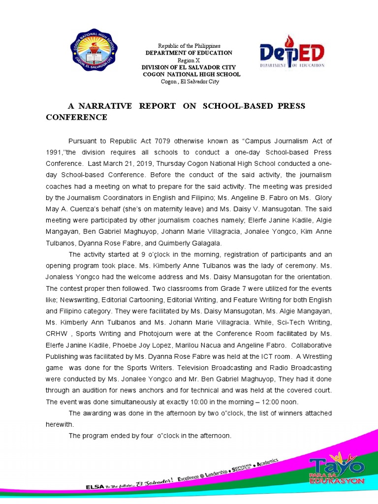 School-Based Journalism Narrative Report | PDF | Journalism | Communication