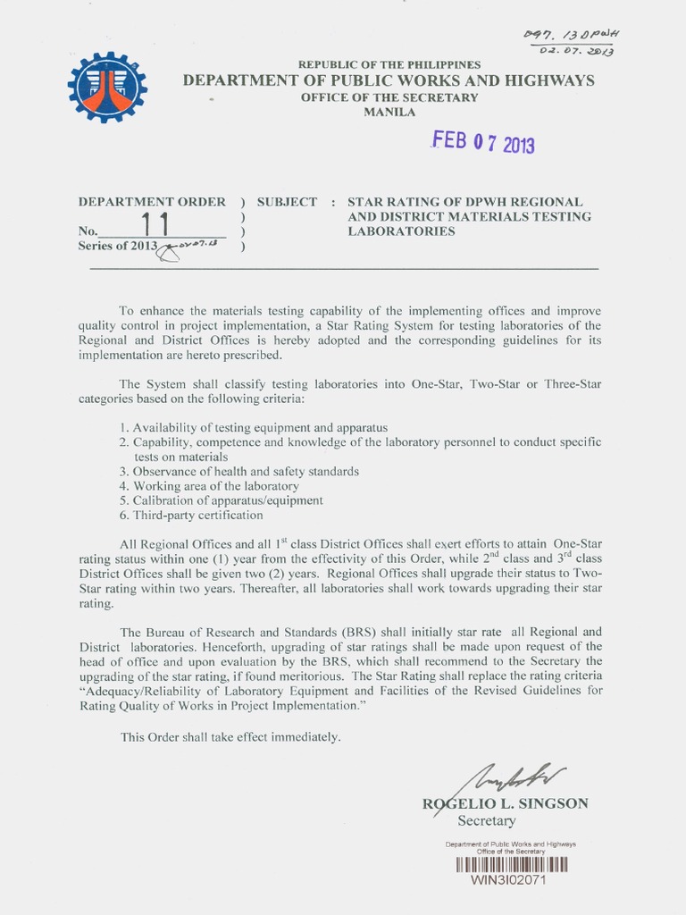 Rating and Improving the Testing Capability of DPWH Regional and ...