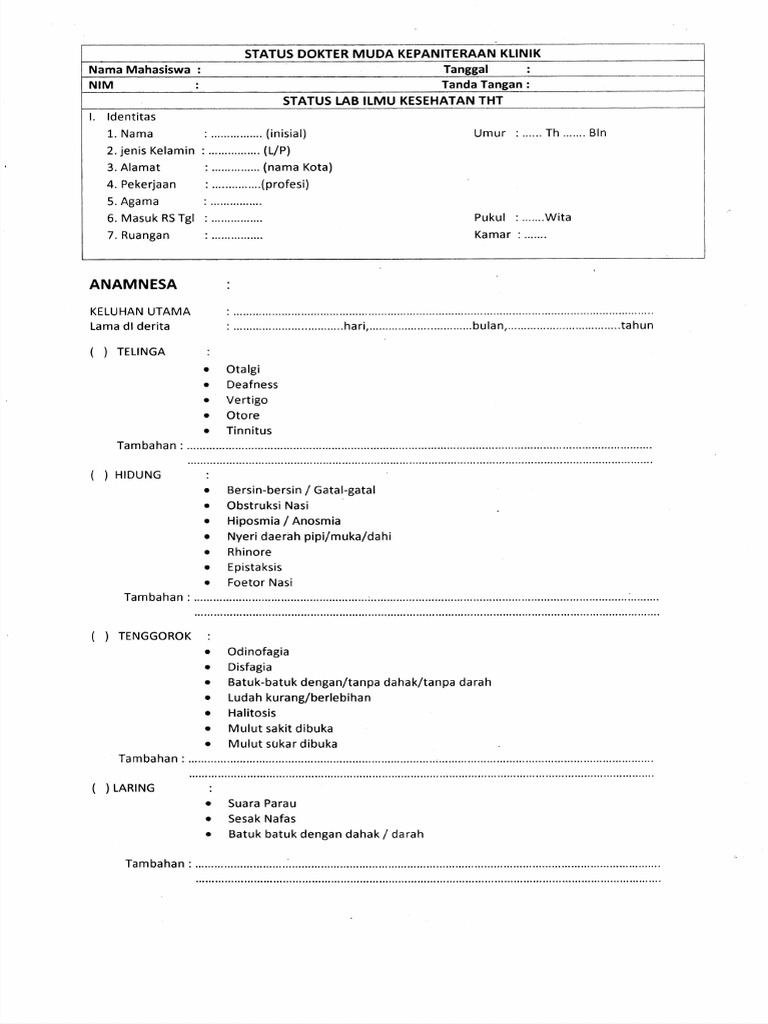 Status Medis Pasien THT di Poliklinik | PDF