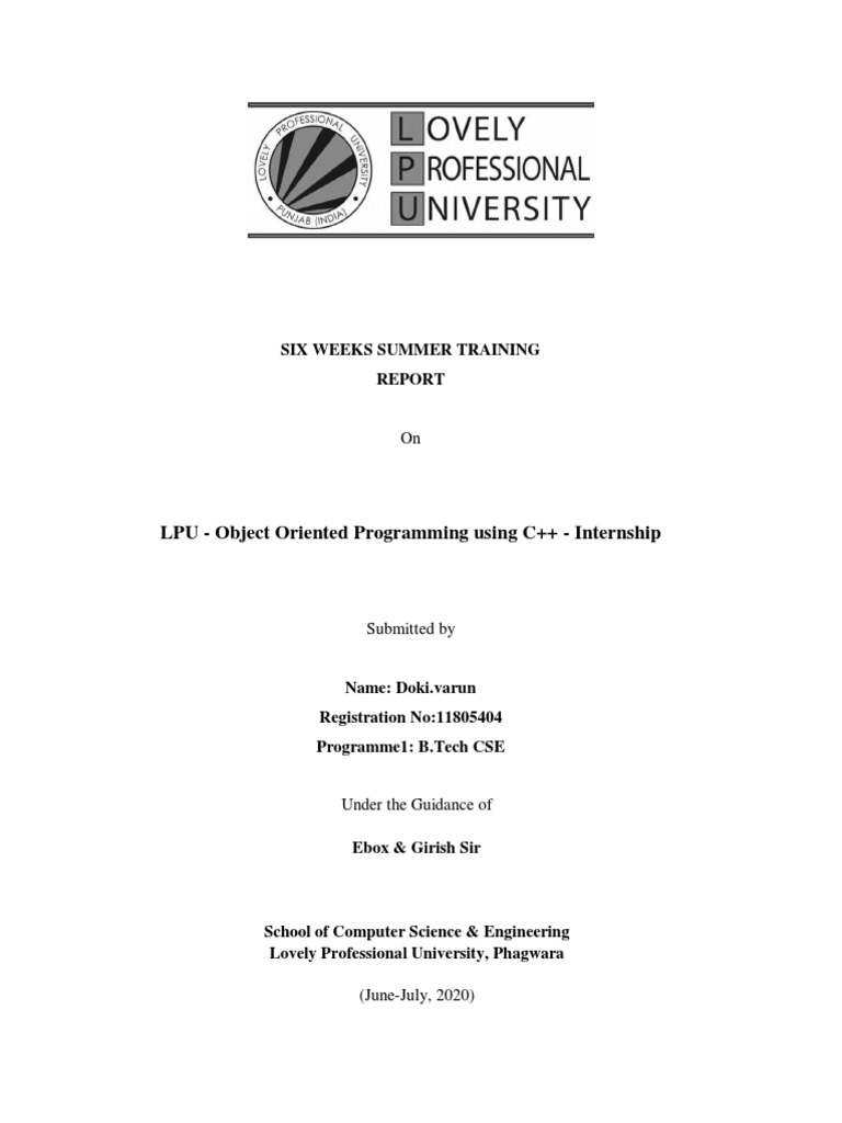 LPU - Object Oriented Programming Using C++ - Internship: Six Weeks Summer Training | PDF | C++ ...