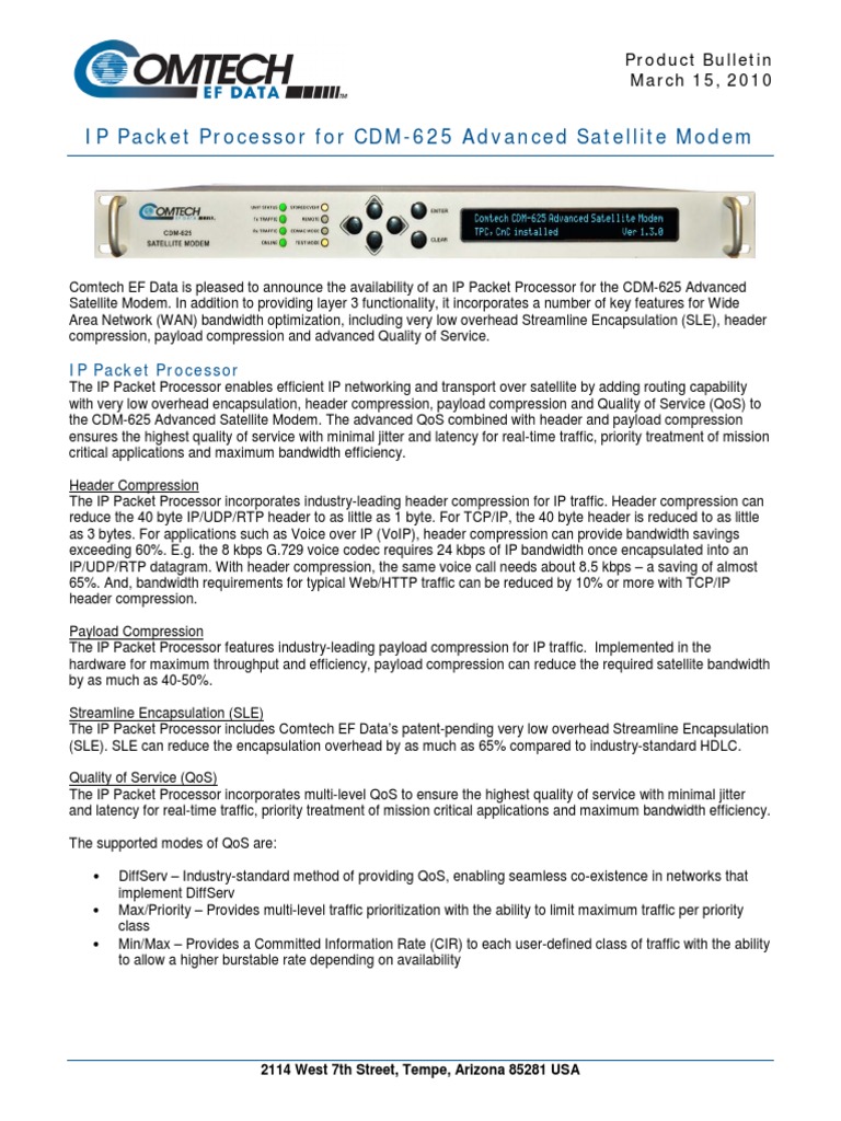 CDM-625 Packet Processor Product Bulletin | PDF | Quality Of Service ...