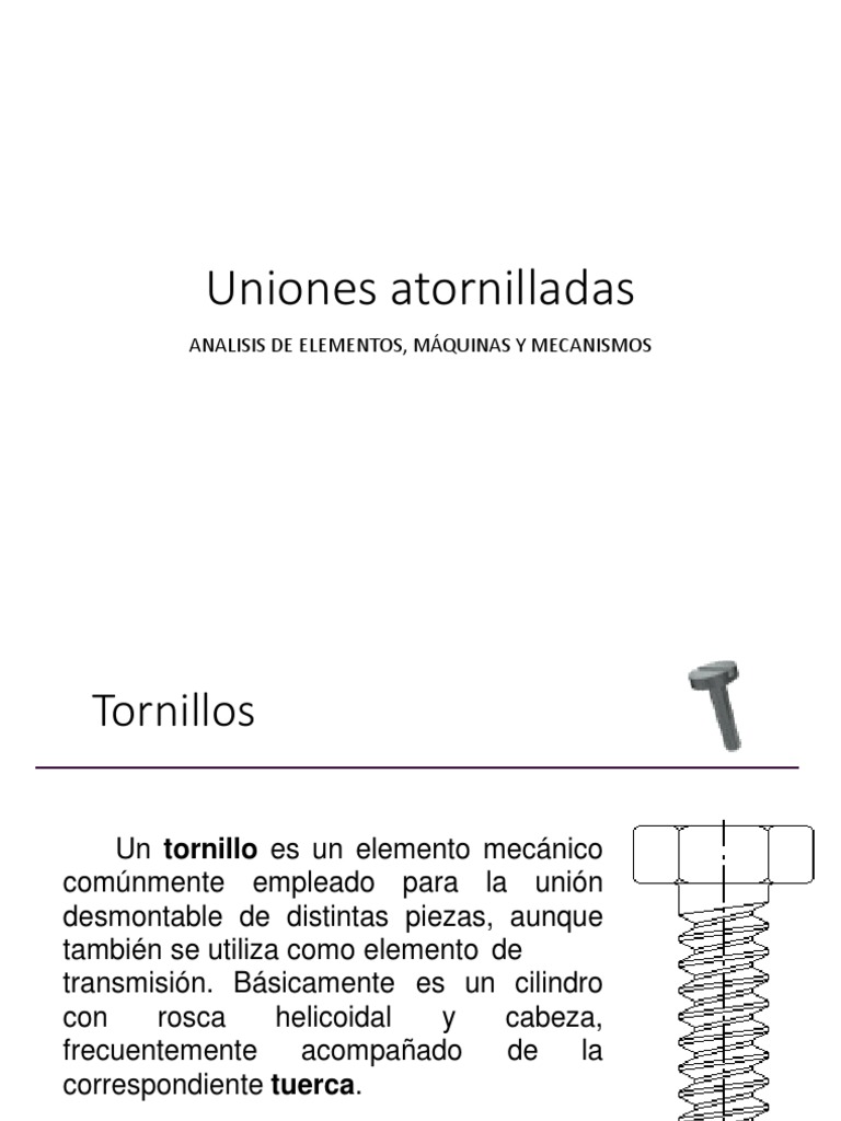 Uniones Atornilladas | PDF | Tornillo | Bienes manufacturados