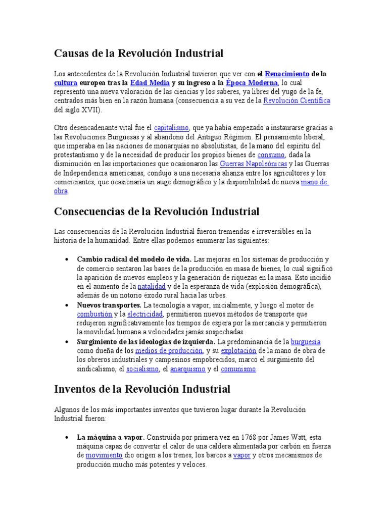 Consecuencias de La Revolucion Industrial | PDF | Revolución industrial | Revoluciones