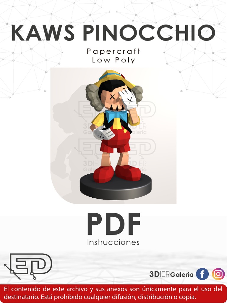Kaws Pinocchio: Papercraft Low Poly | PDF | Diseño gráfico | Impresión