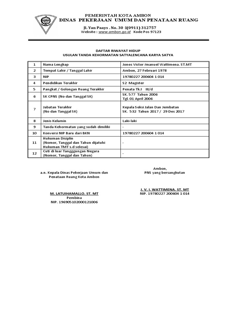 Daftar Usulan Satyalencana Ambon | PDF