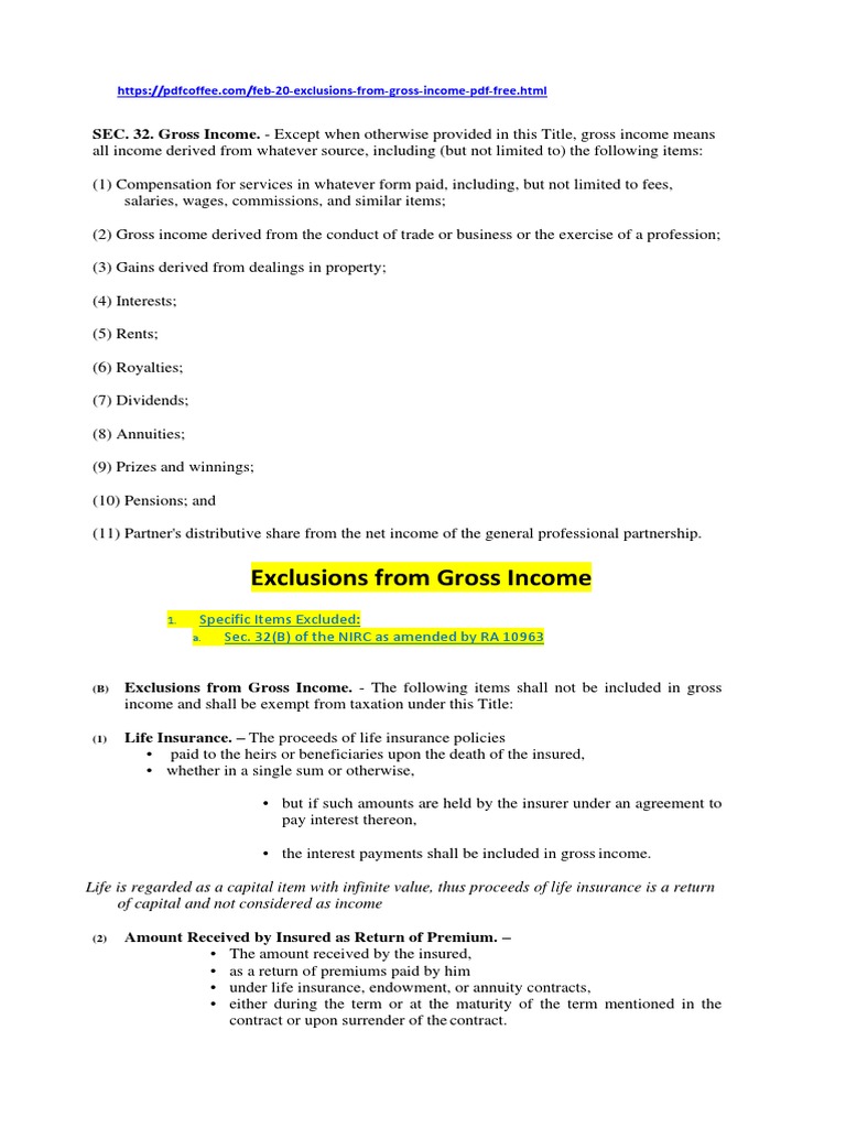 Exclusions From Gross Income-Regular Income Tax | PDF | Damages | Gross ...