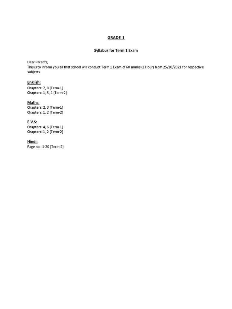 Grade-1 - Syllabus PDF | PDF