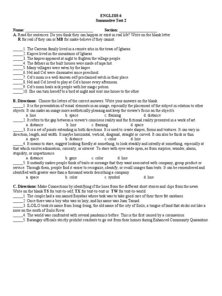 ENGLISH 6 Summative Test2 | PDF