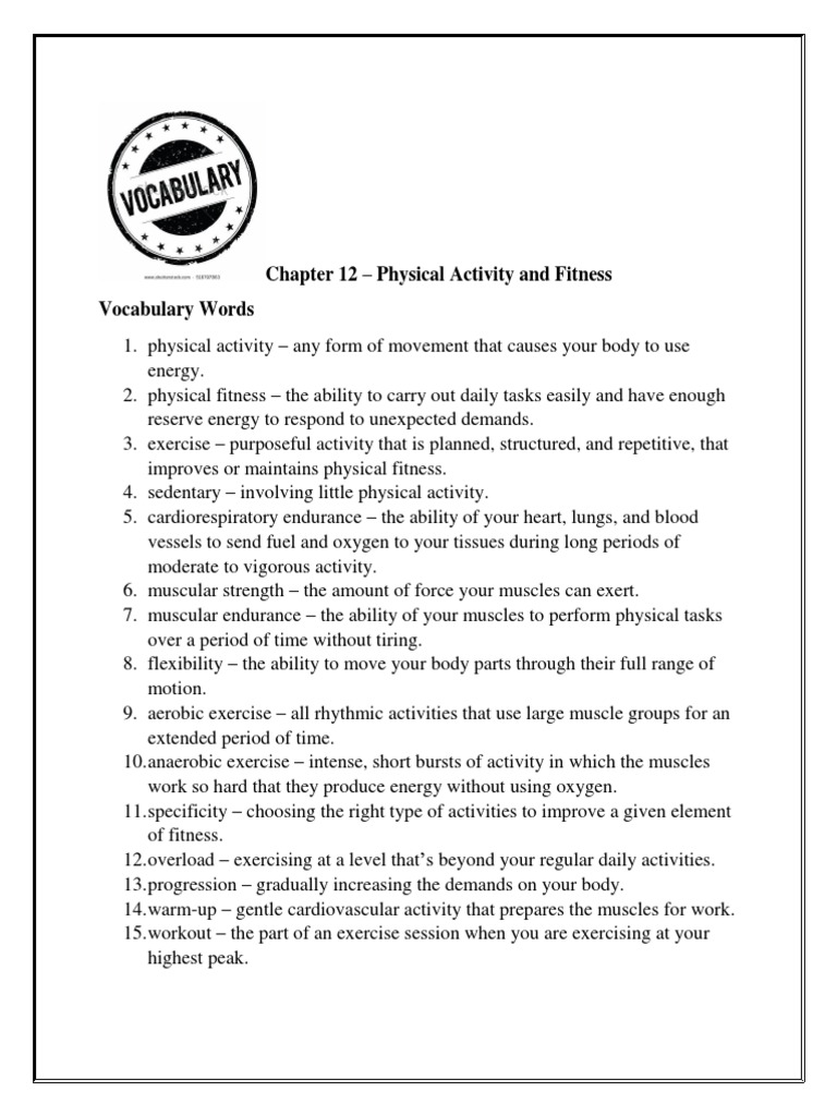 Chapter 12 - Physical Activity and Fitness Vocabulary Words | PDF ...