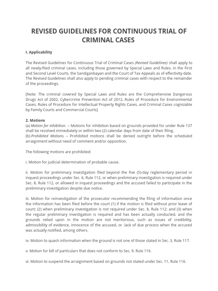 Revised Guidelines For Continuous Trial of Criminal Cases | PDF | Plea ...