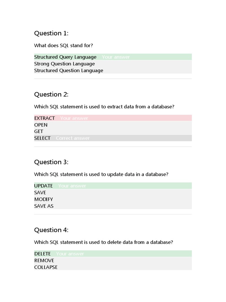 SQL Quiz | PDF | Computer Data | Sql