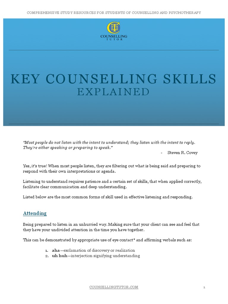 Key Counselling Skills Explained Pdf Psychotherapy Empathy