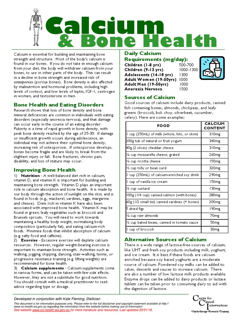 Eating Disorders Information Sheet - 05 - Calcium and Bone Health | PDF ... Eating Disorders Information Sheet - 05 - Calcium and Bone Health | PDF ...