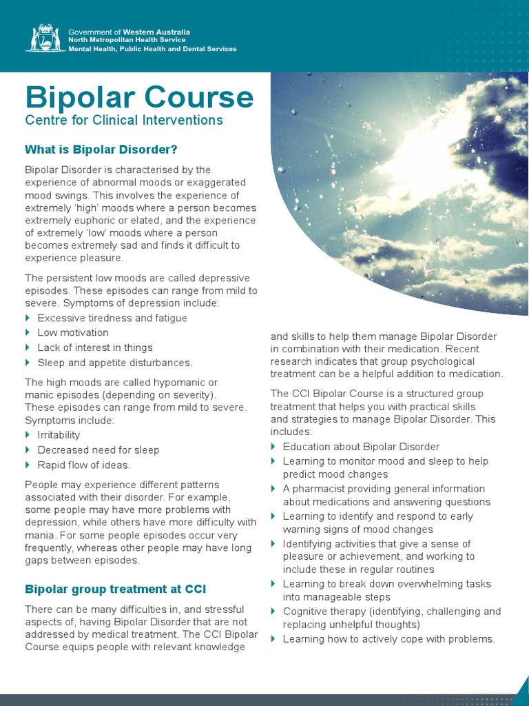 Bipolar Course: Centre For Clinical Interventions | PDF | Mood ...