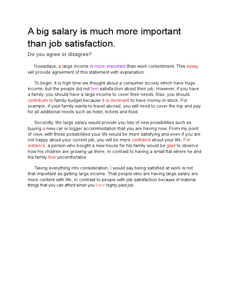 A Big Salary Is Much More Important Than Job Satisfaction.: Do You ...