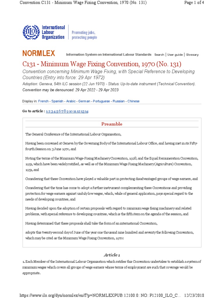 ILO - Minimum Wage Fixing - 131 | PDF | International Labour ...