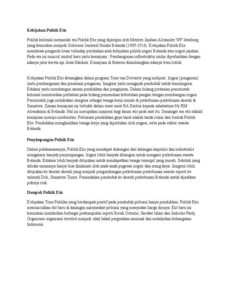 Dampak Kebijakan Politik Etis di Indonesia | PDF | Politik