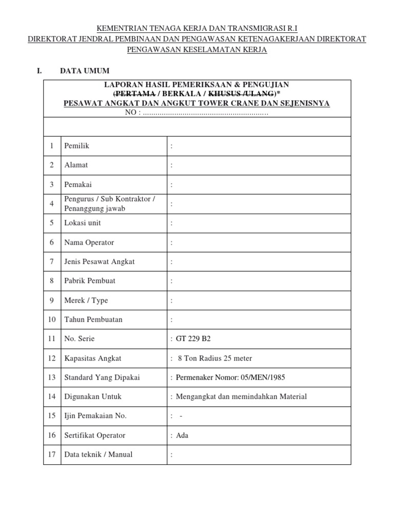 Checklist Tower Crane | PDF