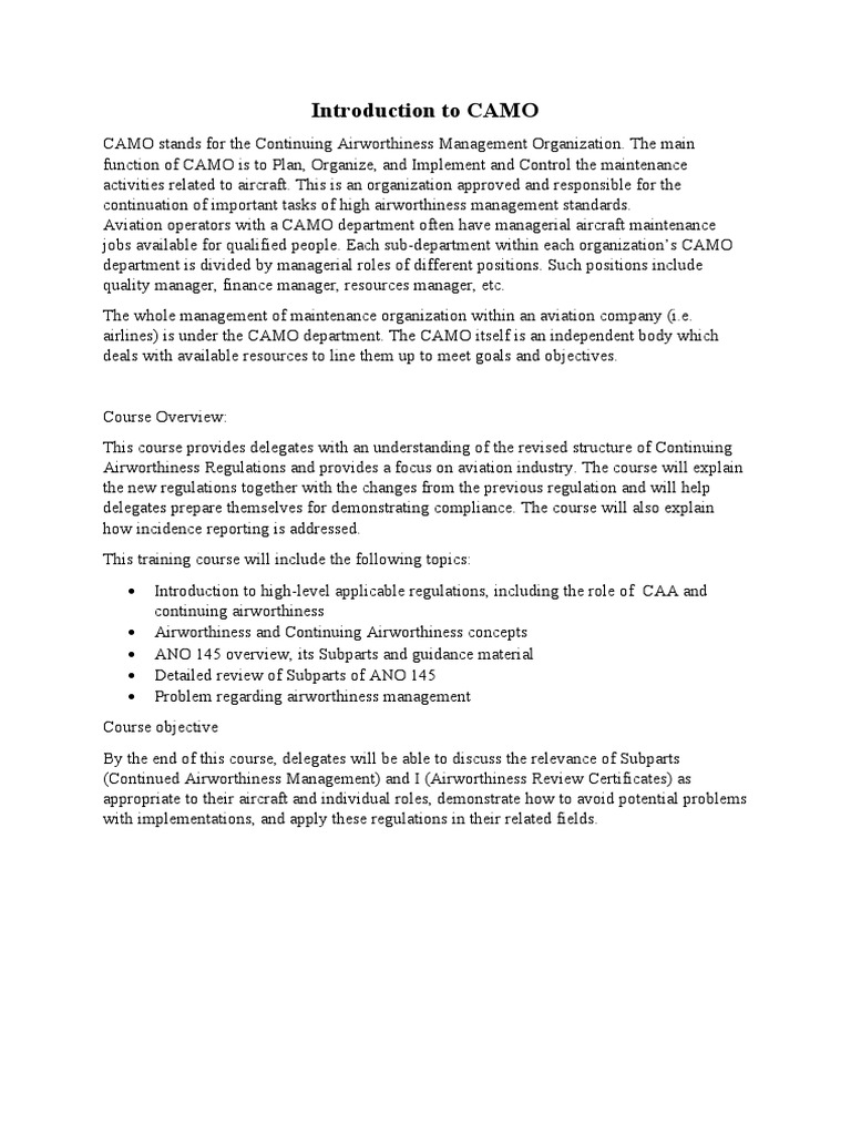 Understanding CAMO in Aviation | PDF