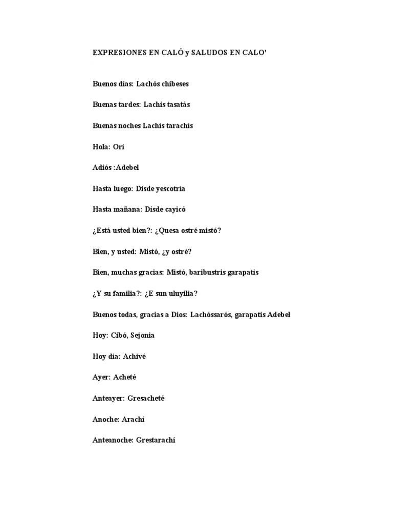 EXPRESIONES EN CALÓ y SALUDOS EN CALO | PDF