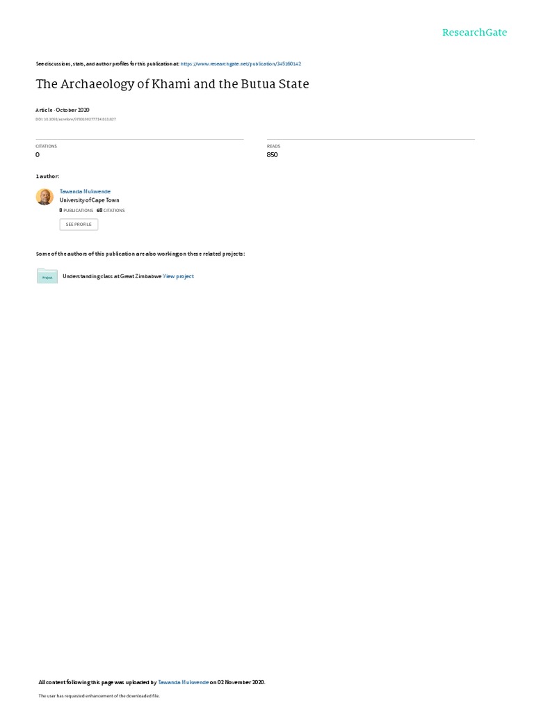 The Archaeology of Khami and The Butua State: October 2020 | PDF ...