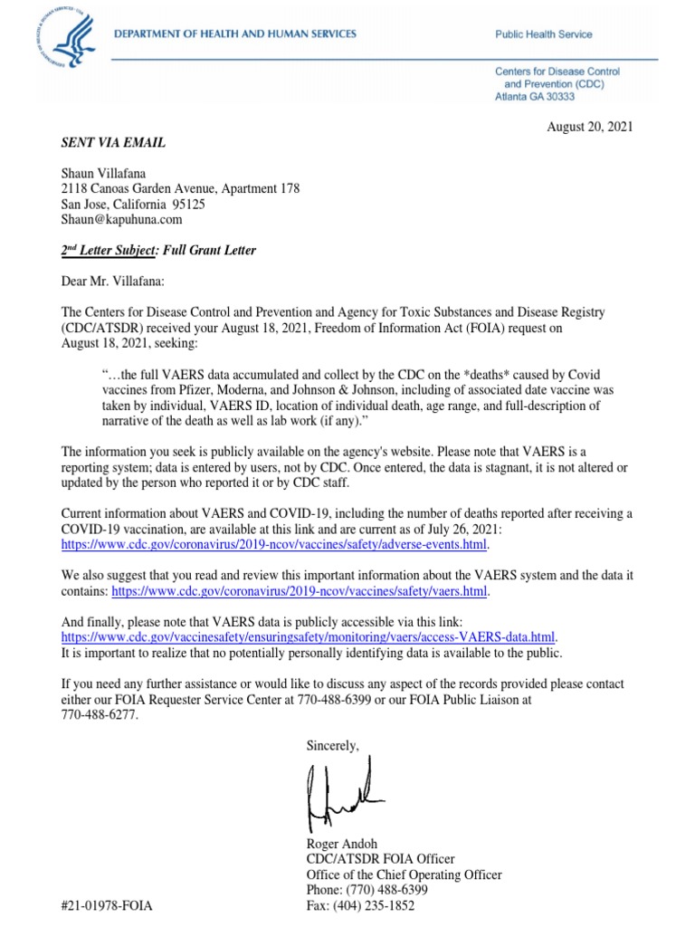 FOIA CDC Failure To Comply 21-01978 Final Response Letter (Villafana ...