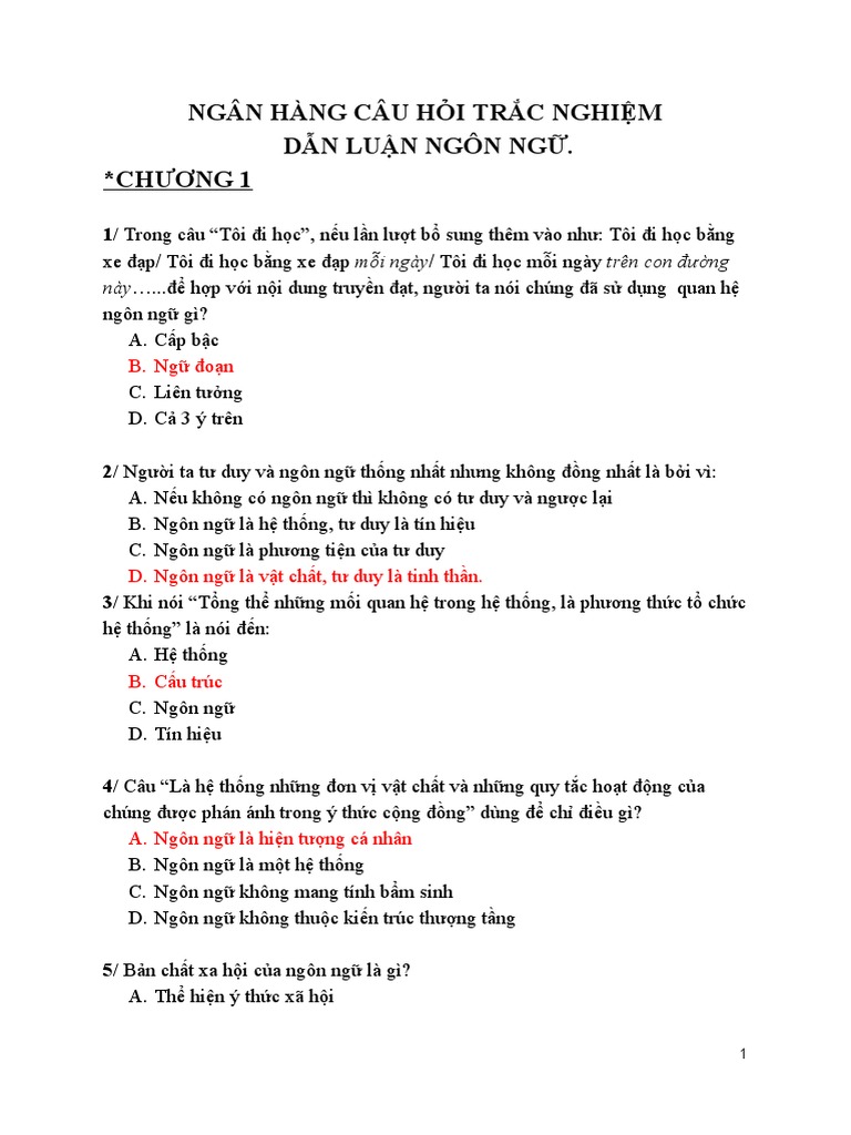 123doc Ngan Hang Cau Hoi Trac Nghiem Dan Luan Ngon Ngu Co Dap An | PDF