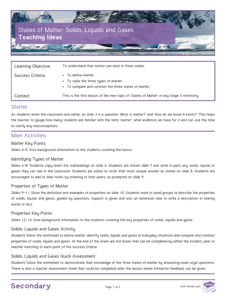 States of Matter: Solids, Liquids and Gases Lesson Plan | PDF | Matter ...