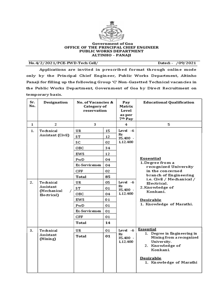 PWD Goa | PDF | Test (Assessment) | Recruitment