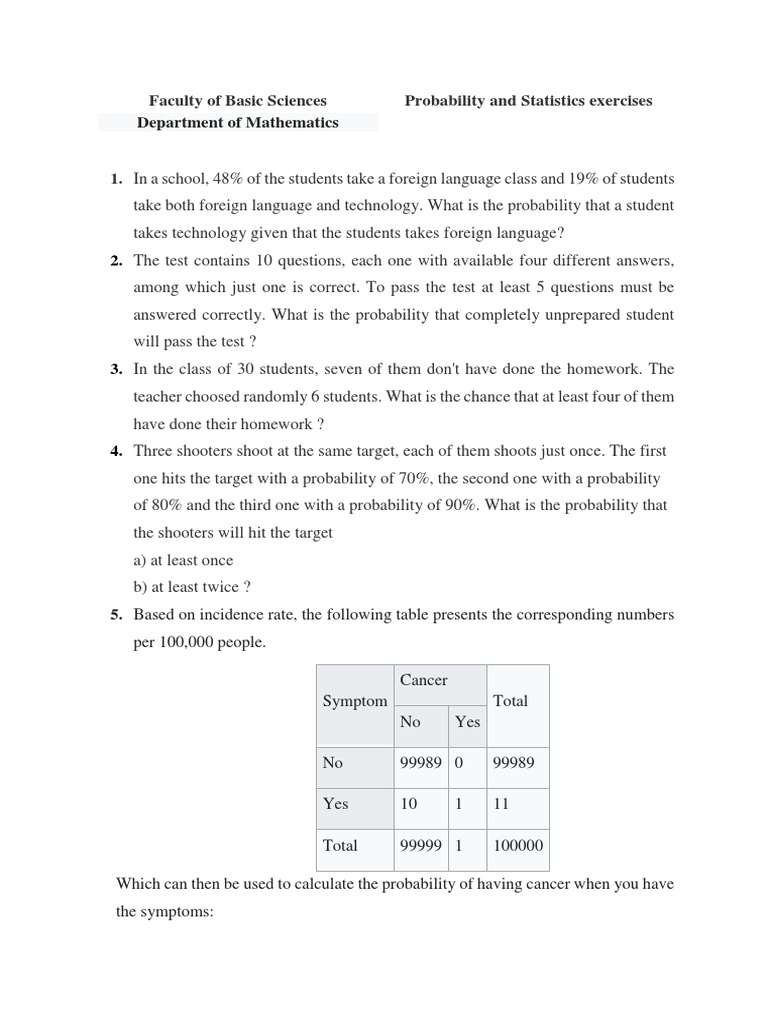 Department of Mathematics: Faculty of Basic Sciences Probability and ...