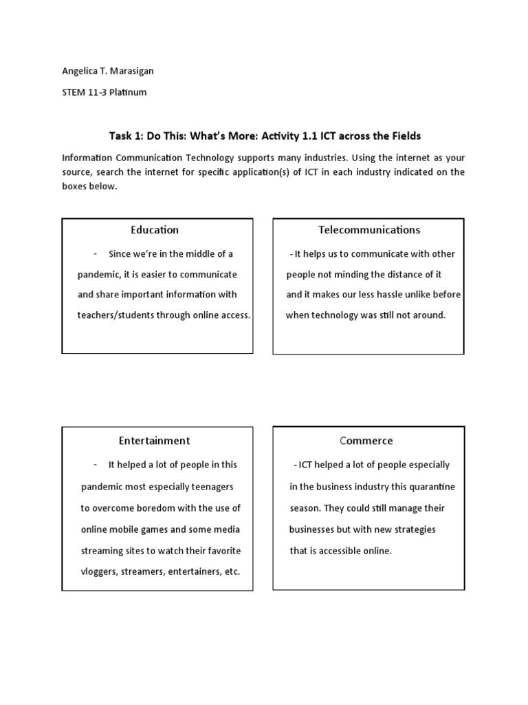 Task 1: Do This: What's More: Activity 1.1 ICT Across The Fields | PDF | Information And ...