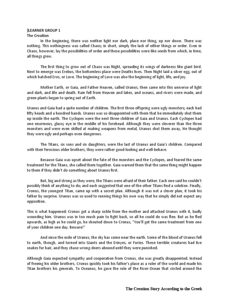 The Creation Story | PDF | Hades | Apollo