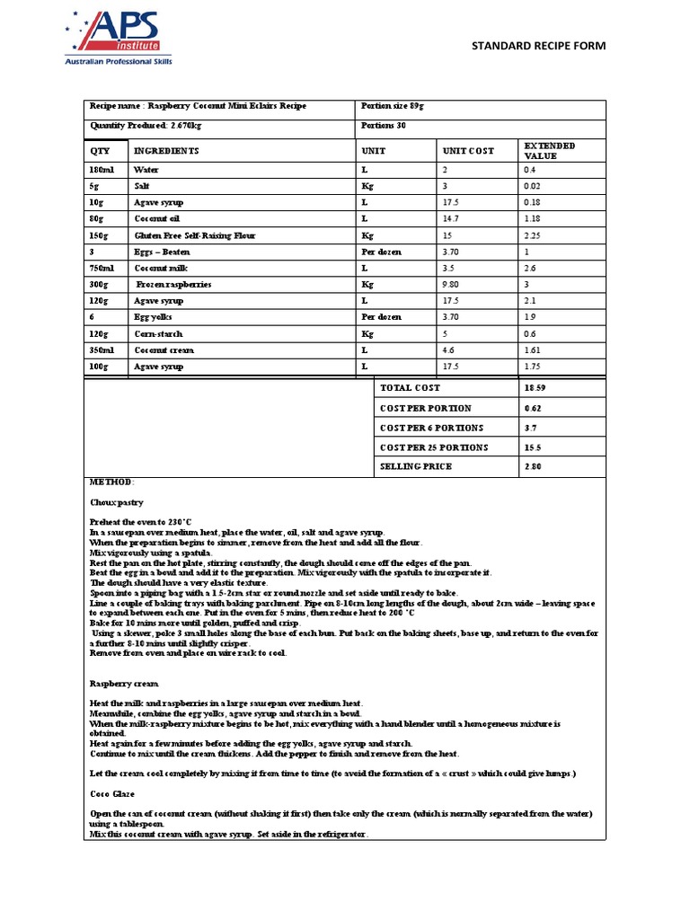 Standard Recipe Form | PDF | Cookware And Bakeware | Syrup