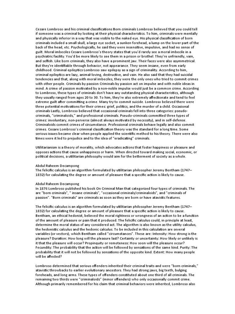 Cesare Lombroso and His Criminal Classifications B | PDF ...
