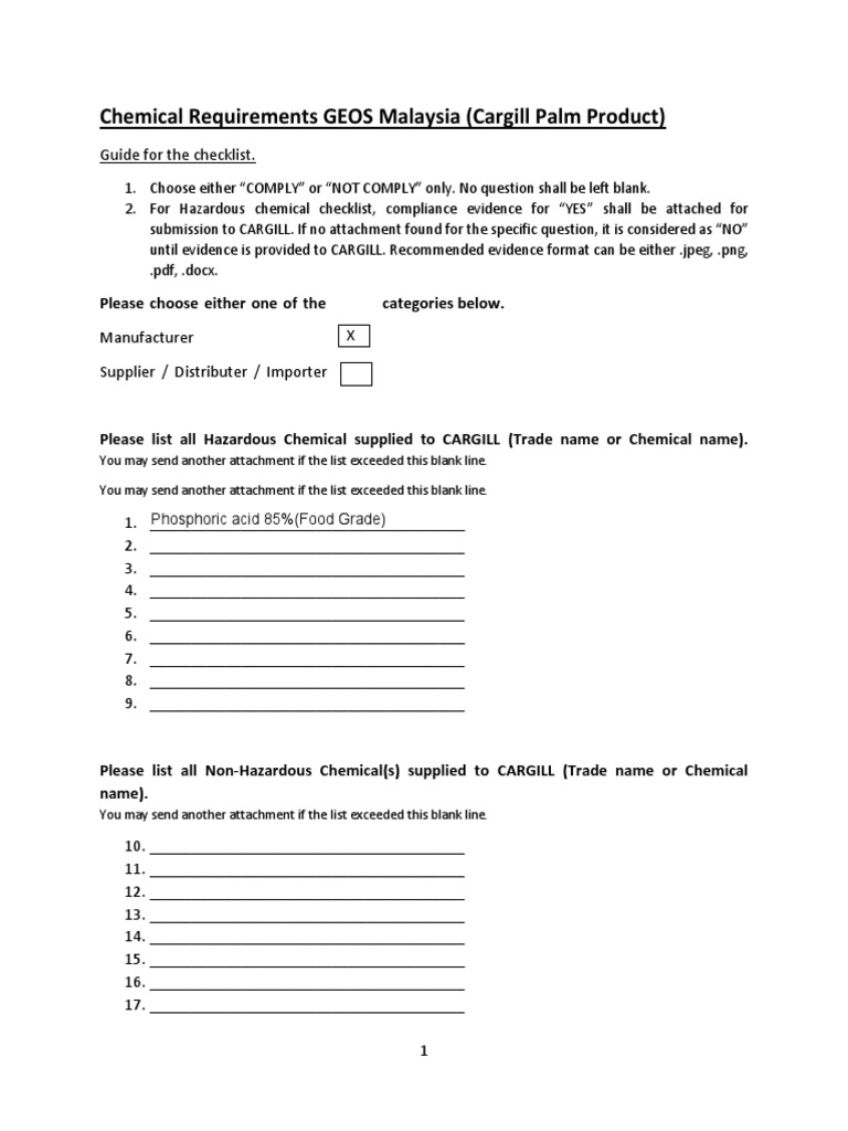 EHS - Chemical Requirements GEOS Malaysia - Latest Checklist | PDF ...