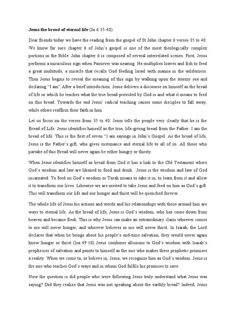 Jesus The Bread of Life | PDF | Jesus | Gospel Of John