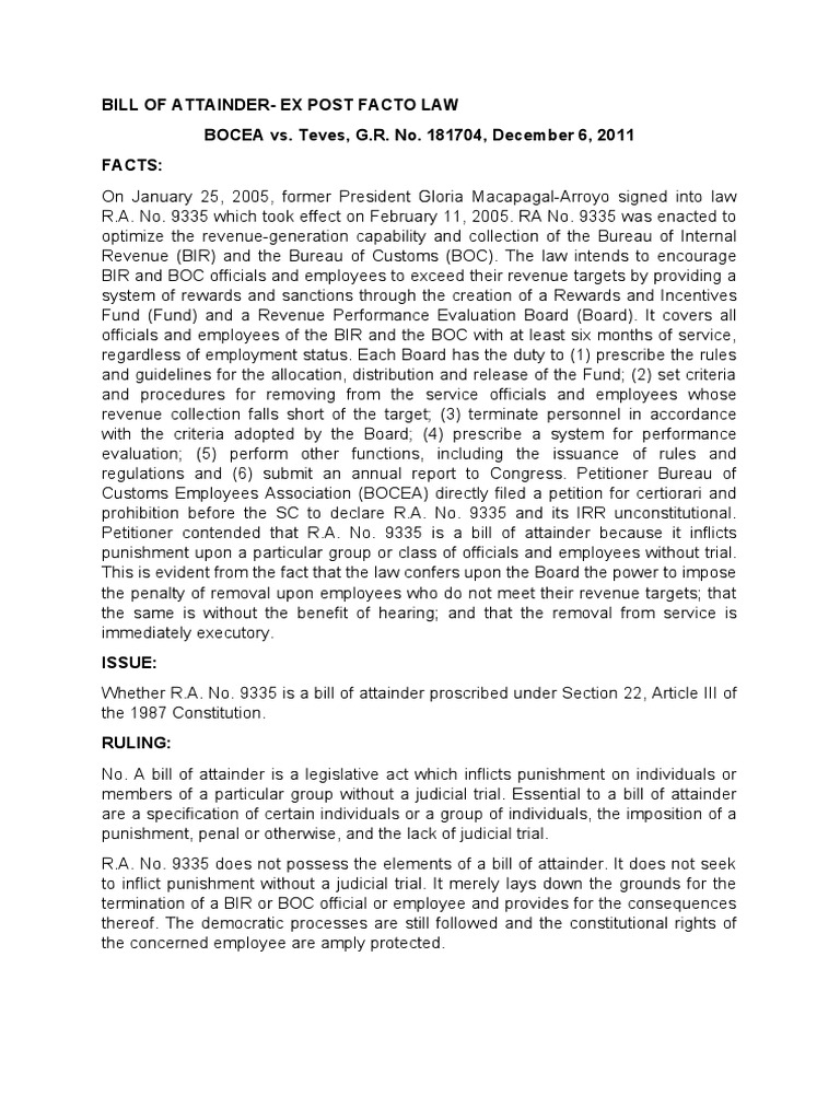 Bill of Attainder and Ex Post Facto Law | PDF | Ex Post Facto Law | Crimes