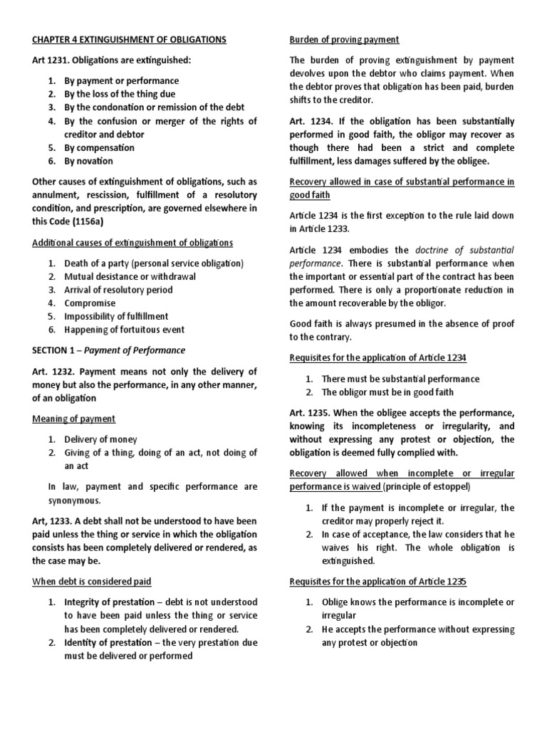 Chapter 4 Extinguishment of Obligations | PDF | Payments | Debt