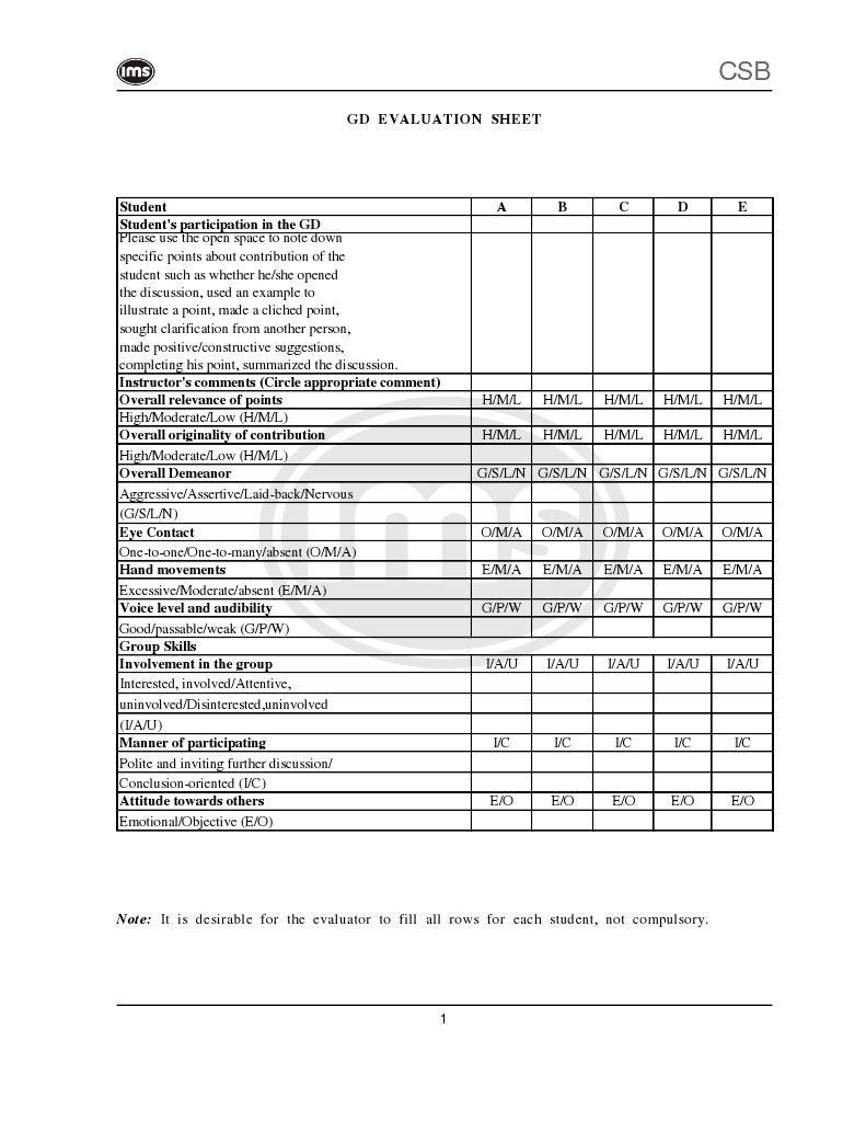 GD Evaluation Sheet and Feedback | PDF | Behavior Modification | Action (Philosophy)