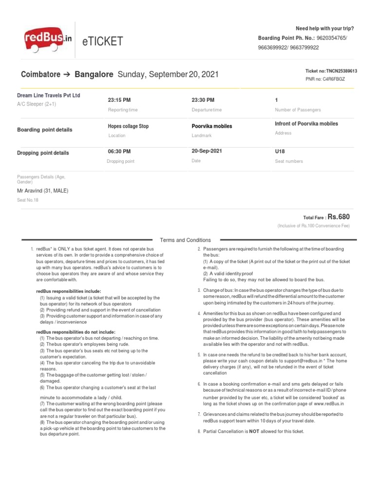CBE-Bangalore Ticket | PDF | Ticket (Admission) | Service Industries