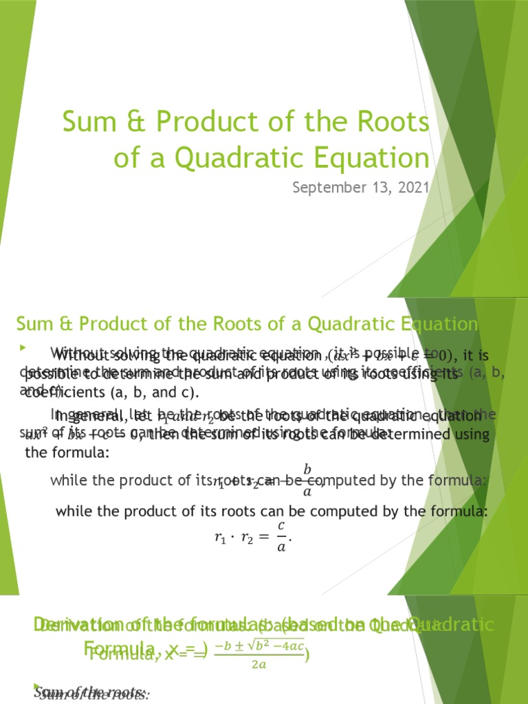 Sum Product of Roots of Quadratic Equation | PDF | Teaching Methods ...