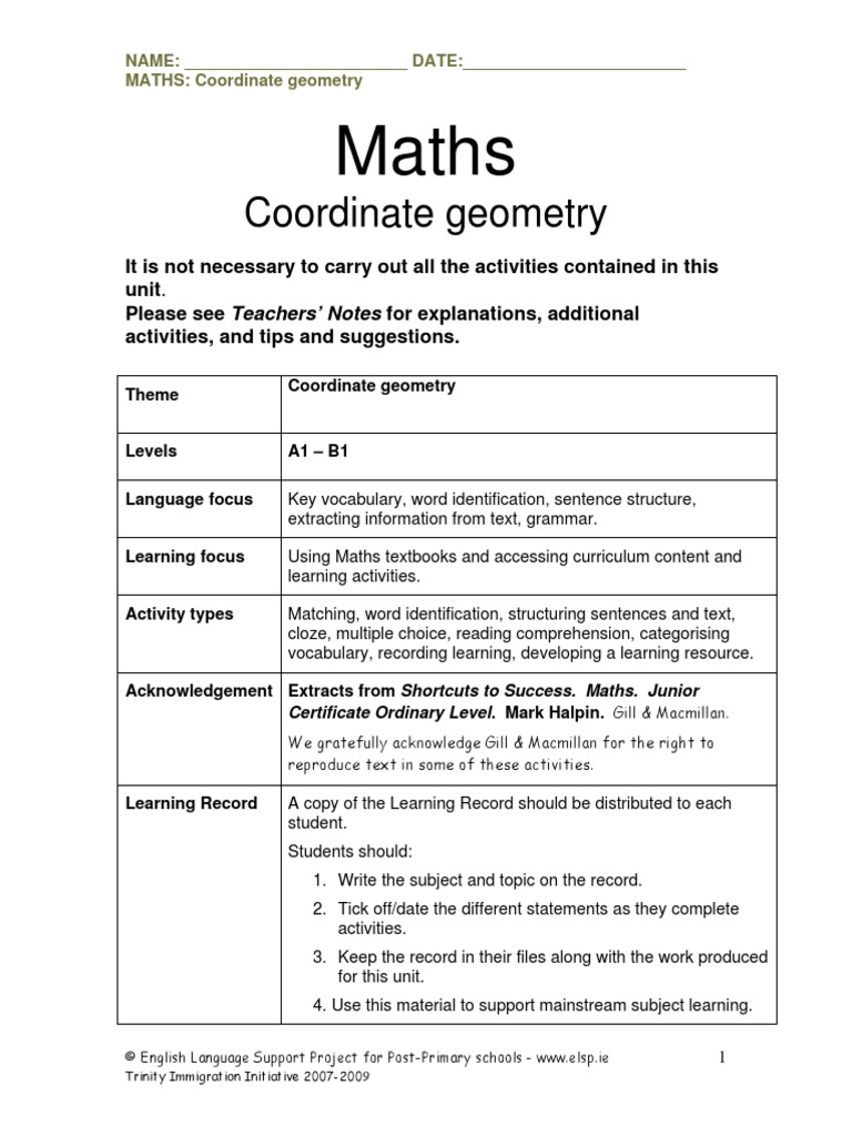 Maths Topic - Ordinary Level - Coordinate Geometry | PDF | Cartesian ...