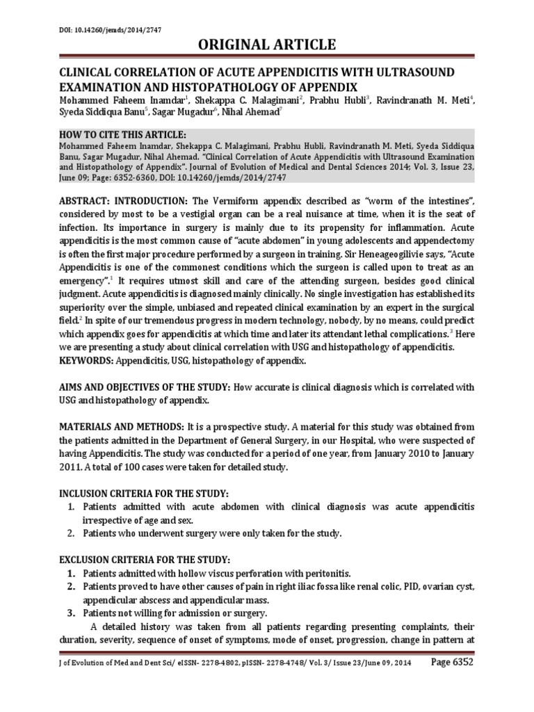 Original Article: Clinical Correlation of Acute Appendicitis With ...