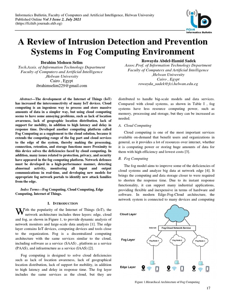 A Review of Intrusion Detection and Prevention Systems in Fog Computing Environment | PDF ...