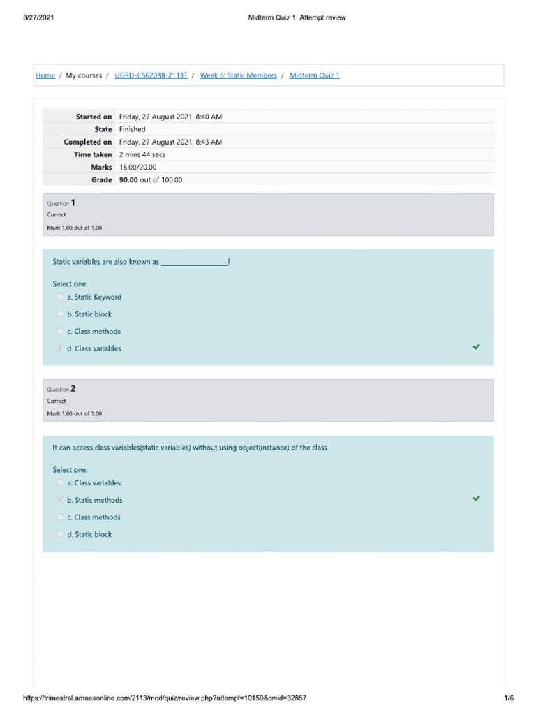 Midterm Quiz 1 | PDF