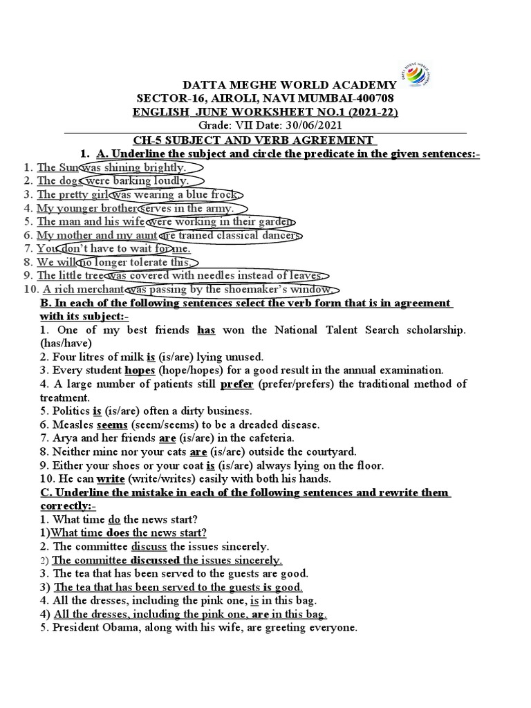 English June Worksheet | Download Free PDF | Subject (Grammar ...