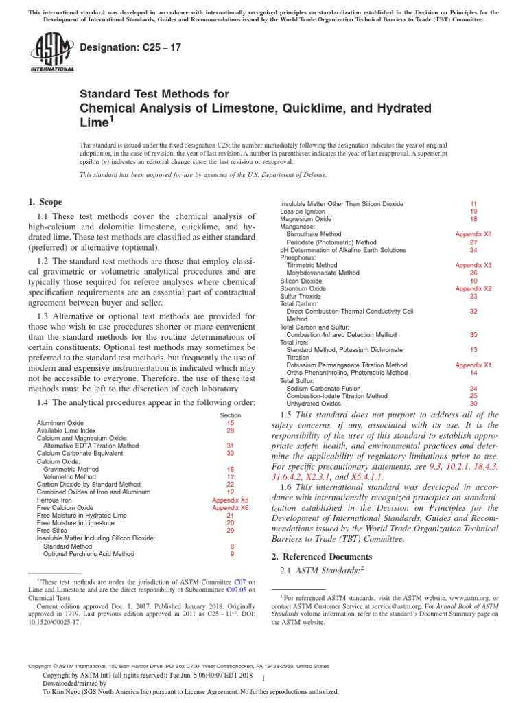 Chemical Analysis of Limestone, Quicklime, and Hydrated Lime | PDF ...