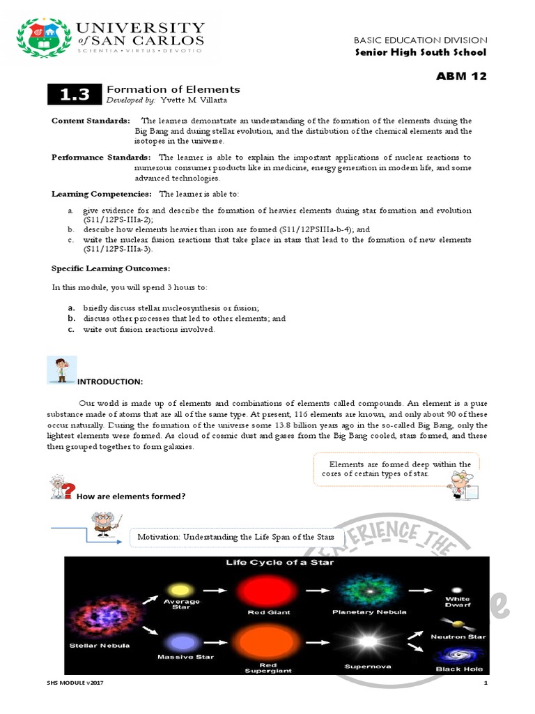 SHS MODULE v2020 M1.3 1 1 | PDF | Chemical Elements | Nuclear Fusion