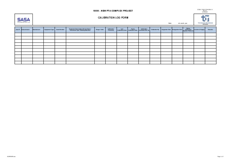 PTA Complex Calibration Log Form | PDF | Calibration | Computing